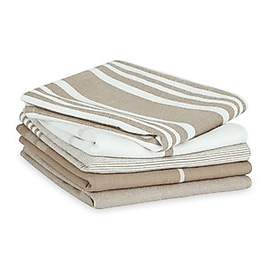 DII Assorted Woven Dishtowel Collection Classic Oversized, 20x28, Stone, 5 Piece