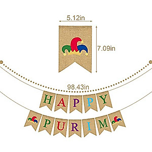 Rainlemon Burlap Happy Purim Banner Rustic Jewish Carnival Holiday Mantle Fireplace Decoration