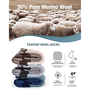 TENYSAF Wool Hiking Socks for Men - Women Lightweight Crew Merino Wool Socks with Cushion for Camping Hunting Work,3 pack