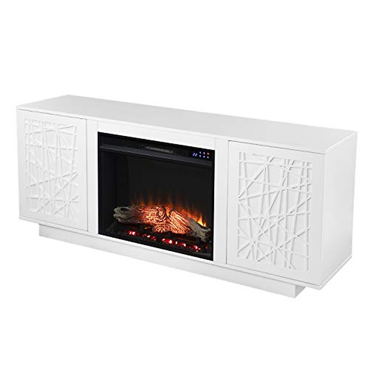 SEI Furniture Delgrave Electric Fireplace TV Stand for TVs up to 56 Inches with Touch Screen Control Panel, White