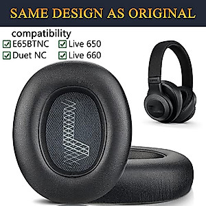 SOULWIT Replacement Ear Pads for JBL E65 (E65BT E65BTNC)/Live 650 (650NC 650BTNC)/Live 660 (660NC 660BTNC)/Duet NC Over-Ear Headphones, Earpads Cushions with Softer Leather (Black)