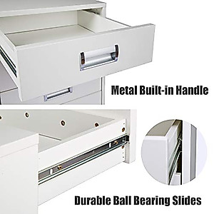 TOPSKY 5 Drawer Mobile Cabinet Fully Assembled Except Casters Built-in Handle (White)