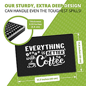 Coffee Bar Mat (18"x12") - Absorbent & Non-Slip Silicone - Perfect for Coffee Makers, Espresso Machines & Countertops - Stylish, Heavy-Duty & Easy-Clean Accessory for Shops, Restaurants & Hotels