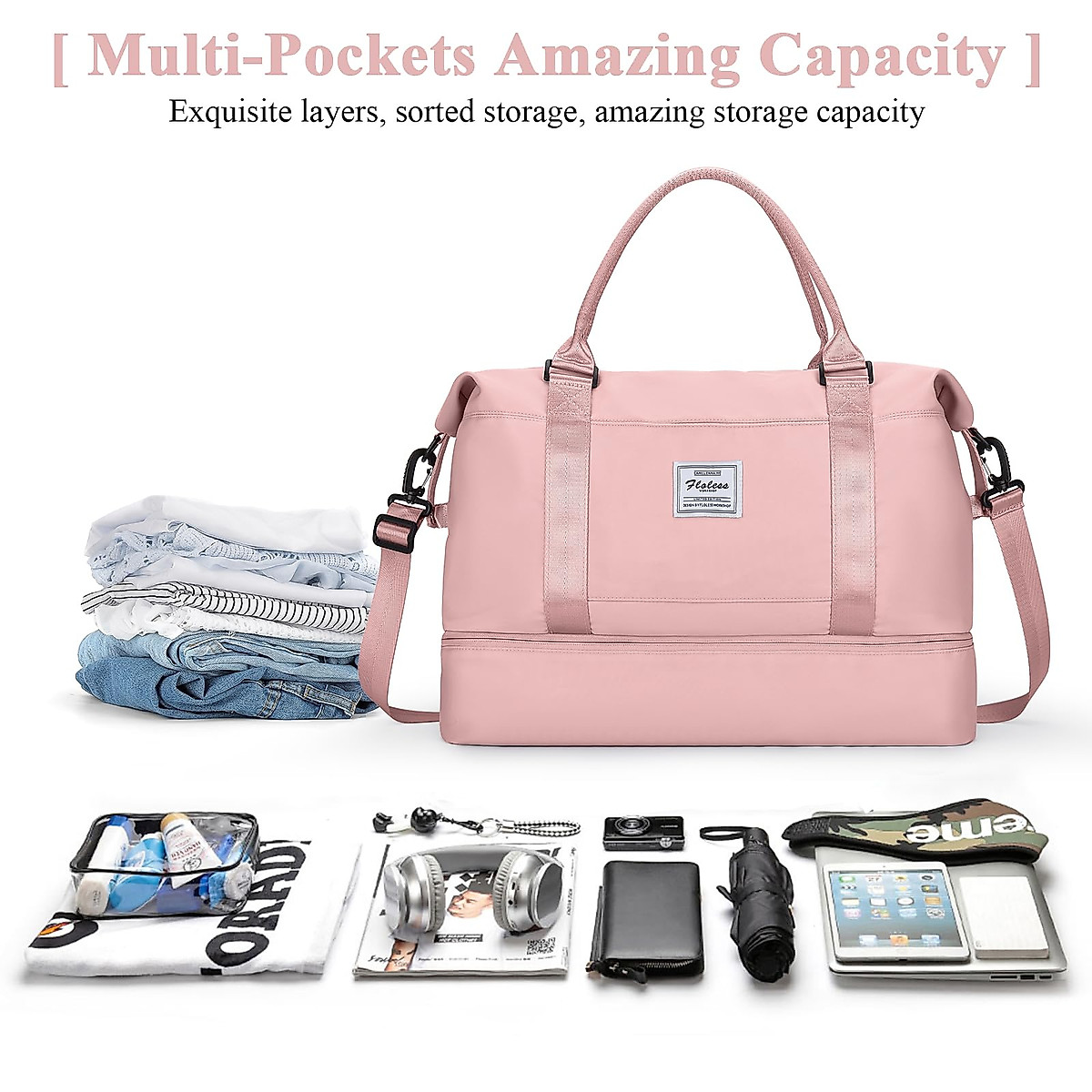 Travel Duffel Bag with Shoes Compartment, Overnight Weekender Bags for Women,Carry on Personal Item Bag