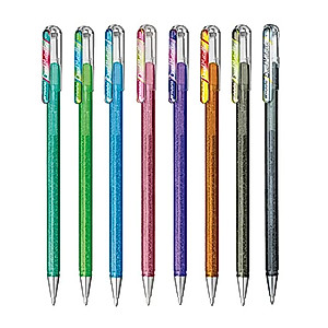 Pentel Hybrid - Dual Metallic Pens - Liquid Gel Rollerball Pens - K110 - Assorted Colours - Set of 8