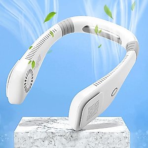 MQUPIN Portable Neck Fan, Hands Free Bladeless Fan, Large Capacity Battery Operated 3 Wind Speed Personal Fan Adjustable,USB Rechargeable for Office,Camping, Hiking, Travel - White