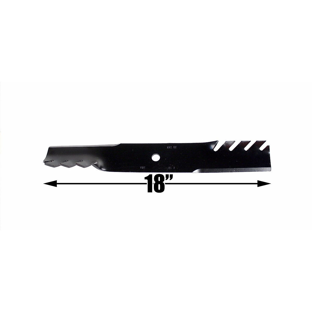 USA Mower Blades (6 MB022BP Toothed High-Lift for Bad Boy 038000300 Jacobsen 390665 Length 18 in. Width 2-1/2 in. Thickness .203 in. Center Hole 5/8 in. 36 in. 52 in. 54 in. Deck