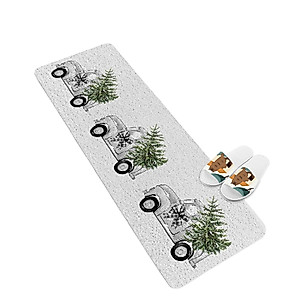 Shower Mat Non Slip Bathtub Mat Christmas Truck with Xmas Tree Grey Bath Mat Soft Loofah Shower Mats for Shower Tub Bathroom Quick Drying Foot Mat, 16x47 Inch