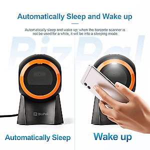 BizPal Hands-Free Desktop 1D & 2D Barcode Scanner, Omnidirectional Automatic USB Barcode Reader, Adjustable Screen Scanning, Plug and Play, Suitable for Supermarket, Restaurant, Retailers, BSC-4000