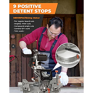 DWT Sliding Miter Saw, 12-inch Compound Miter Saw with Double Bevel Cutting(-45°/0°/+45°)/Laser Guide/9 Positive Stops/3800RPM, 15Amp Miter Saw with Extension Table, 4.2x13in Cutting Capacity-HM1247A
