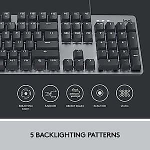 Logitech K845 Mechanical Illuminated Keyboard, Strong Adjustable Tilt Legs, Full Size, Aluminum Top Case, 104 Keys, USB Corded, Windows (TTC Red Switches)