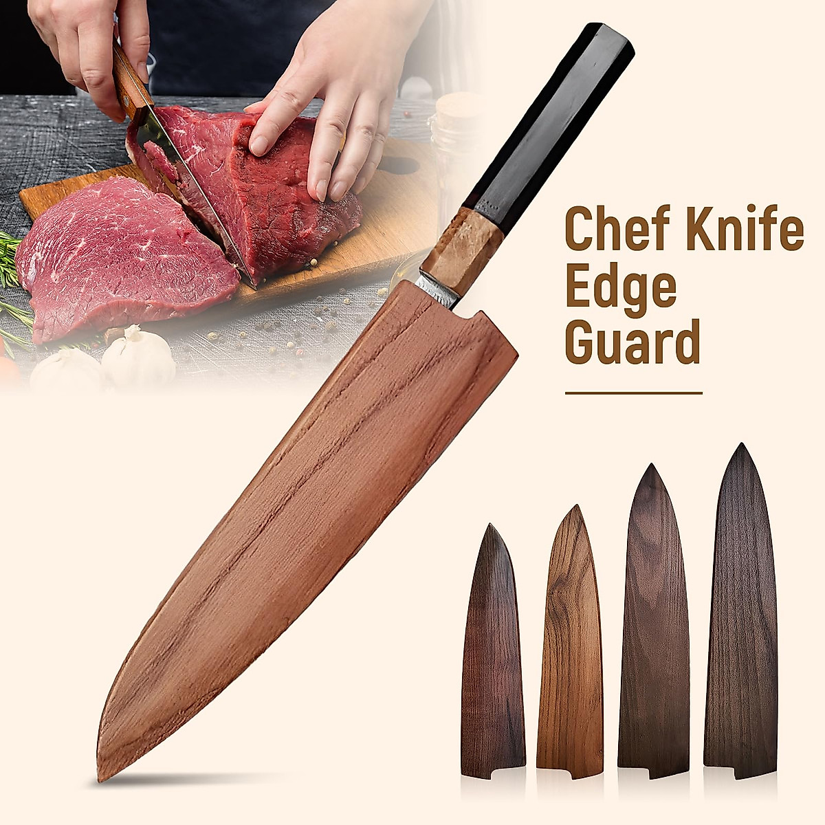 MYCENSE Knife Sheath Blade Protector Cover Wood Durable Multifunction Cover Wear Resistant Bag Classical Cutter Cover for Camping Outdoor Kitchen, 240mm