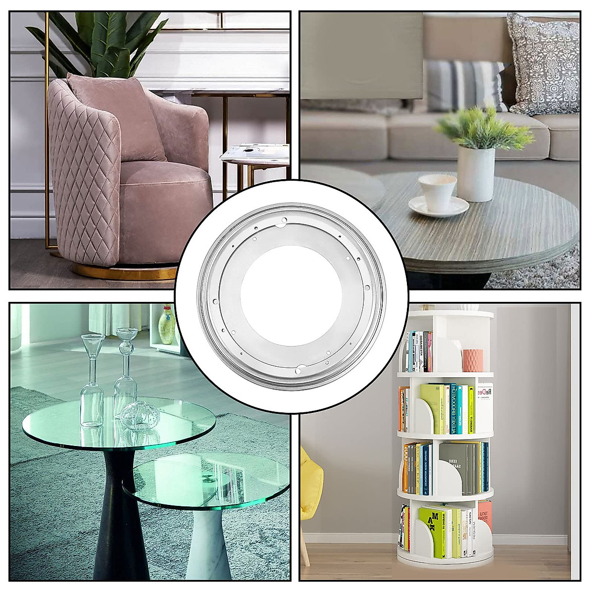 HOIGON 4 Pack 12 Inch Lazy Susan Hardware with Mounting Screws and Cork Spacers, 5/16" Thick 360 Degree Rotating Turntable Bearings, Round Lazy Susan Bearing Hardware Turntable Swivel Plate