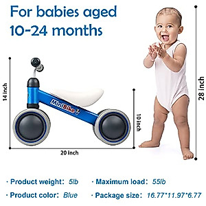 Ancaixin Baby Balance Bikes 10-24 Month Toddler Walker | Riding Toys for 1 Year Old Boys Girls | No Pedal Infant 4 Wheels Kids Bicycle | Best First Birthday Gift New Year Holiday Blue