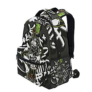 MOYYO Graffiti Character Spray Paint Monster School Backpack College Bookbag Casual Lightweight Travel Camping Laptop Daypack for Teens Girl Boy Women Men