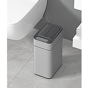 ELPHECO Bathroom Trash Can with Lid, 2.5 Gallon Automatic Trash Can, 9.5 L Stainless Steel Kitchen Trash Can, Motion Sensor Trash Can, Butterfly Lid, 2 AA Batteries (Excluded), Silver