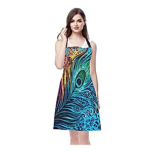 WONDERTIFY Peacock Feather Apron,Abstract Blue Peacocks Feather Bib Apron with Adjustable Neck for Men Women,Suitable for Home Kitchen Cooking Waitress Chef Grill Bistro Baking BBQ Crafting Apron