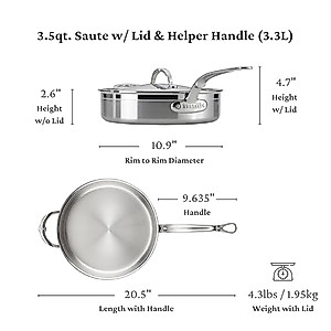 Hestan - ProBond Collection - Professional Clad Stainless Steel Sauté Pan, Induction Cooktop Compatible, 3.5 Quart