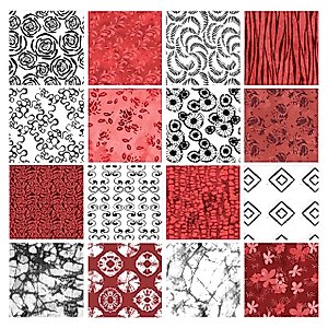 Soimoi 16 Pc Fat Quarter Bundle, Batik Print 18"x 22" DIY Patchwork- 100% Cotton Pre-Cut Quilting Fabric Red,White,Black