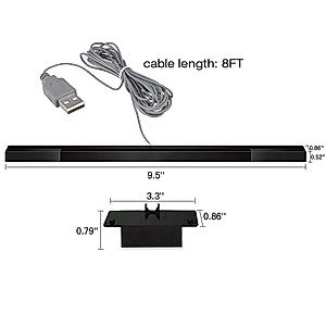 SOONORY USB Wired Wii Sensor Bar, Replacement Infrared IR Ray Motion Sensor Signal Receiver for Nintendo Wii and Wii U Console with Stable Stand(Black)