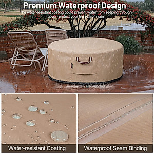 QH.HOME Fire Pit Cover 48 Inch Round - Heavy Duty 900D Strong Tear-Resistant and UV Resistant and Waterproof and Fading Resistant Material Polyester Firepit Covers Round for Outdoor Fire Pit - Wheat