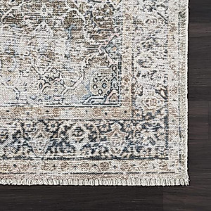 Hauteloom Holi Collection Shiraz - Machine Washable Oriental Persian Living Room Kitchen Bedroom Dining Room Area Rug - Neutral Vintage Distressed Boho Style - Beige, Red, Olive Green - 9'2"x12'
