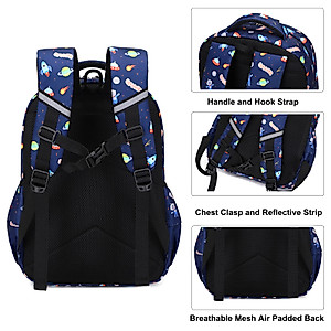 Kids Backpack for Boys Elementary School Backpack with Lunch Bag 2 in 1 Set School Bag for Boys Water Resistant Astronaut Space Backpack