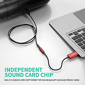 ENVEL USB to 3.5mm Audio Jack Adapter(20cm), Built-in Chip External Sound Card,Mic-Supported Audio Adapter with 3.5mm Aux Stereo Converter Compatible with Headset PC Laptop Desktops PS4 PS5 (Red)