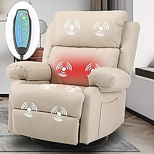 Kasorix Swivel Rocker Recliner Chairs, Nursery Glider Chair, Nursery Rocking Chairs, Faux Leather Overstuffed Manual Massage Recliners with Heat, Reclining Single Sofa (Beige)