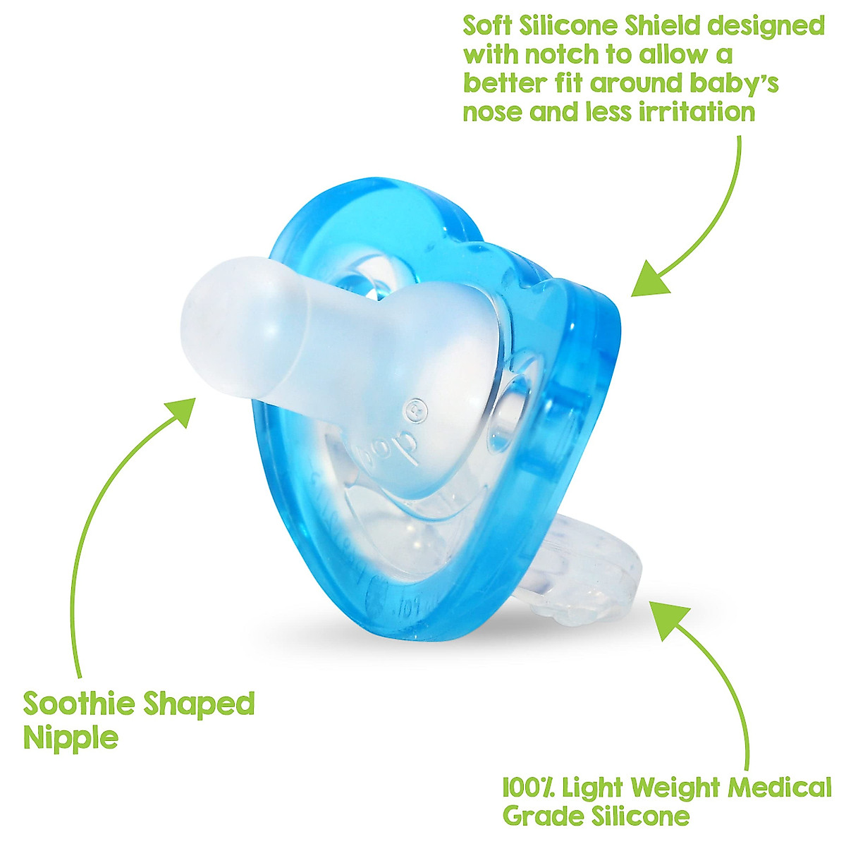 RaZbaby JollyPop Newborn Pacifier 0-3 Months - Soft, BPA-Free Silicone, USA-Made, Durable One-Piece, Dishwasher Safe, Sterilizable - Blue, Pack of 2