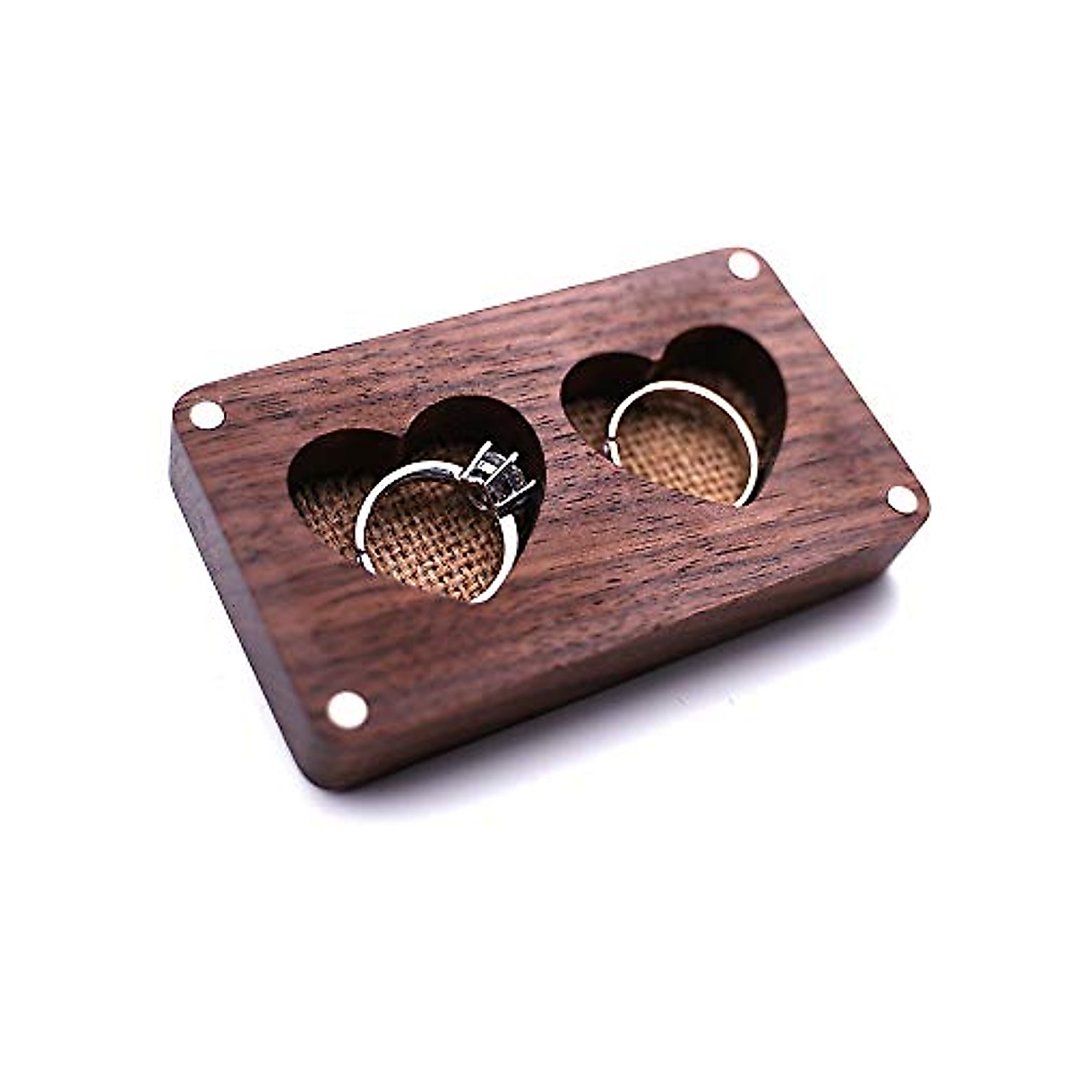 HYFNTEN Wooden Ring Box,Engagement Wooden Heart Ring Box for 2 Rings, Portable Wedding Ring Bearer Box for Wedding