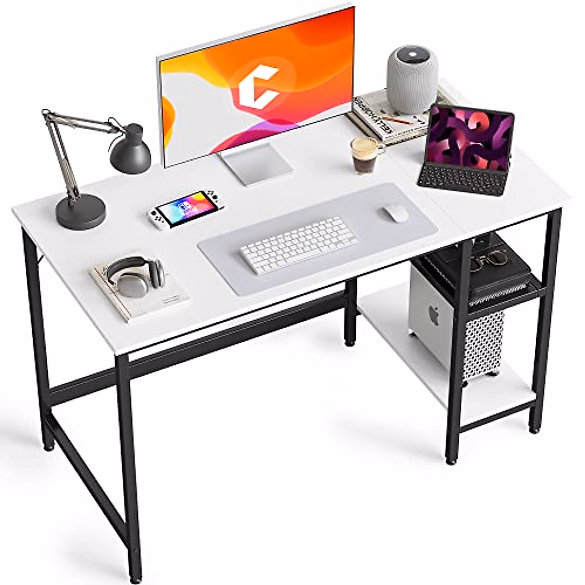 CubiCubi Computer Home Office Desk, 47 Inch Desk Study Writing Table with Storage Shelves, Modern Simple PC Desk with Splice Board,White Finish