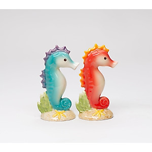 Fine Porcelain Colorful Seahorse Salt & Pepper Shakers Set, 4" H