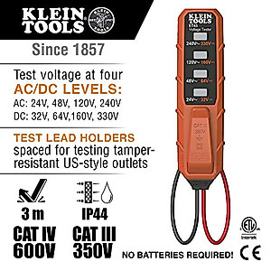 Klein Tools ET45 Voltage Tester, AC Voltage, DC Voltage, Low Voltage Electric Tester, No Batteries Needed