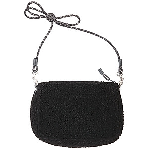 KAVU So Fleecy Crossbody Bag Sherpa Rope Strap Purse-Jet Black