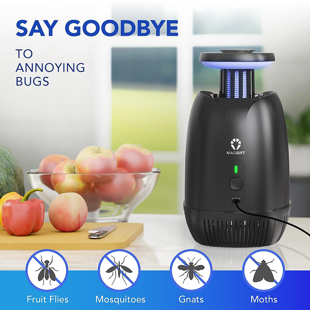 MAGGIFT Bug Zapper, Fruit Flies Trap, Electric Mosquito & Fly Zappers Fly Trap for Outdoor & Indoor for Home, Camping, Gnats, Backyard, Patio