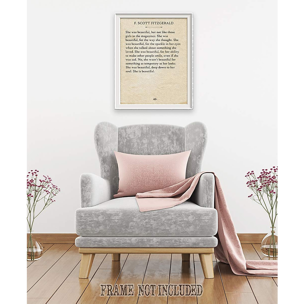 F. Scott Fitzgerald - She was Beautiful - Inspirational Home and Room Decorations, Woman Love Quotes Decor, Gift for Wedding and Book Lovers, Choose Unframed Classic Book Page Poster or Canvas