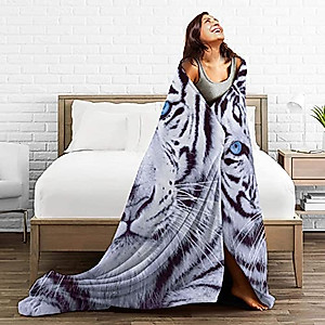 White Tiger Blanket 60 X 50 Inch Lightweight Flannel Fuzzy Blanket Aesthetic Microfiber Cozy Soft and Warm All Seasons Fleece Cool Plush Blanket for Couch Bed Sofa Farmhouse