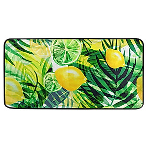 Green Leaves Palms Fruit Citrus Orange Lime Lemon Kitchen Rug Floor Mat Anti Fatigue Kitchen Mats 39 x 20 in Non Slip Absorbent Cushion Comfort Standing Mat Carpet for Home Decor