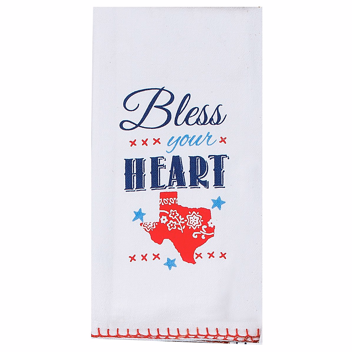 3 Texas Themed Decorative Cotton Kitchen Towels Set with White, Blue and Red Print | 2 Flour Sack and 1 Terry Towel for Dish and Hand Drying | By Kay Dee Designs