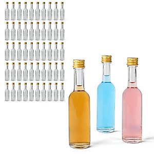 G Francis Fillable Alcohol Mini Liquor Bottles Bulk 50pk - 50ml (1.7oz) Small Liquor Bottles for Party Favors, Mini Hot Sauce Bottles - Glass Juice Shot Bottles with Caps, Empty Bottles for Liquor