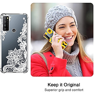 HAIJ (3 Pack) for TCL 30 XL Case, Shock-Absorption Anti-Scratch Crystal Clear Soft TPU Bumper Protective Phone Case Cover for TCL 30 XL (T701DL), White Flower, Purple Flower, Sun Flower