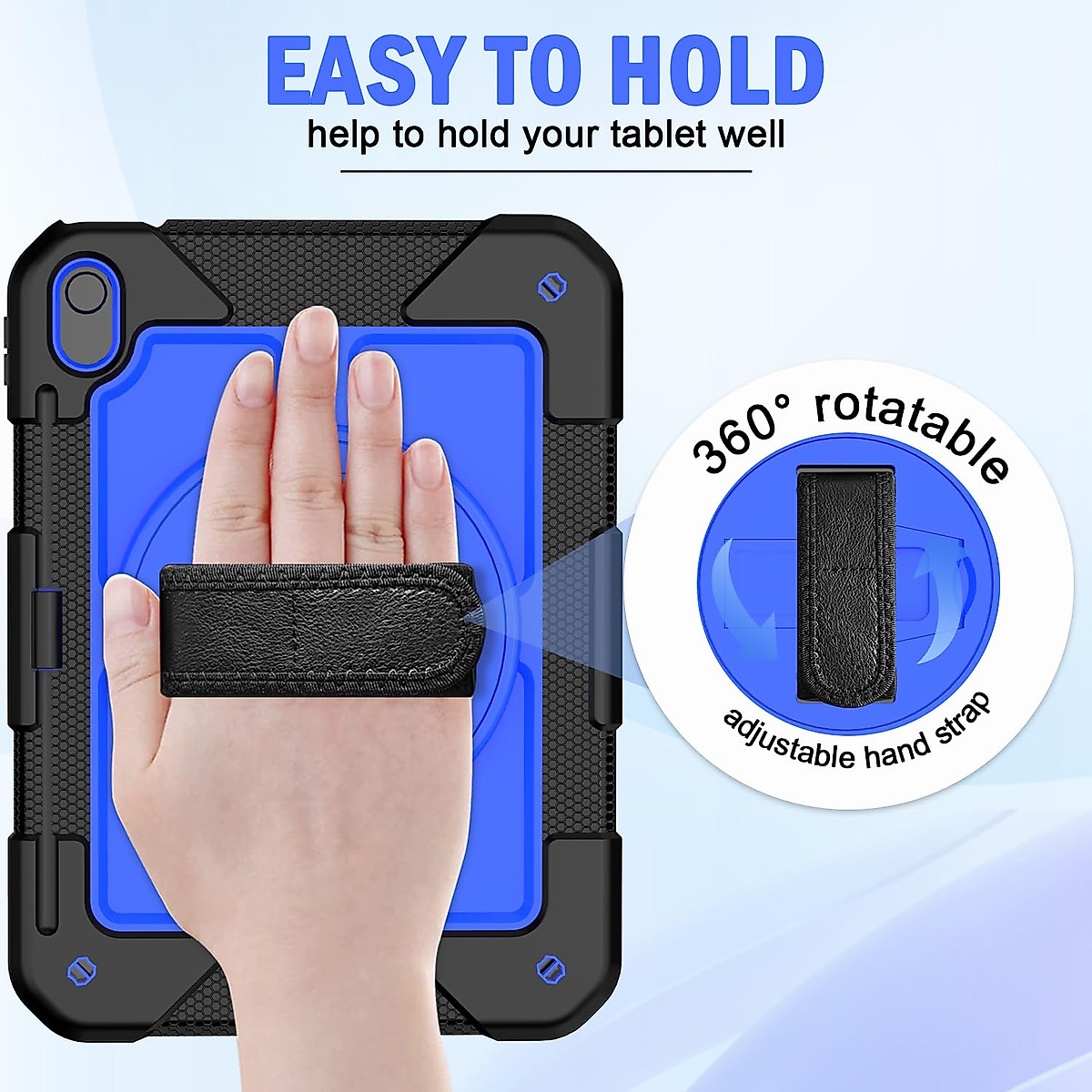 BMOUO Case for iPad (A16) 11th Generation 11" 2025/iPad 10th Generation 10.9 inch 2022, 360 Rotating Stand & Pencil Holder & Hand & Shoulder Strap Shockproof iPad 11th/10th Generation Case, Deep Blue