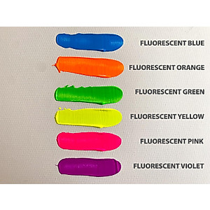 milo Fluorescent Acrylic Paint Set of 6 Colors | 4 oz Bottles | Student Neon Colors Acrylics Painting Pack | Made in the USA | Non-Toxic Art & Craft Paints for Artists, Kids, & Hobby Painters | Glows UV in Black Light