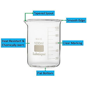 Labnique Borosilicate 3.3 Glass Griffin Beaker, Low Form with Printed Graduation, Double Boxed, 500ml (Pack of 8)