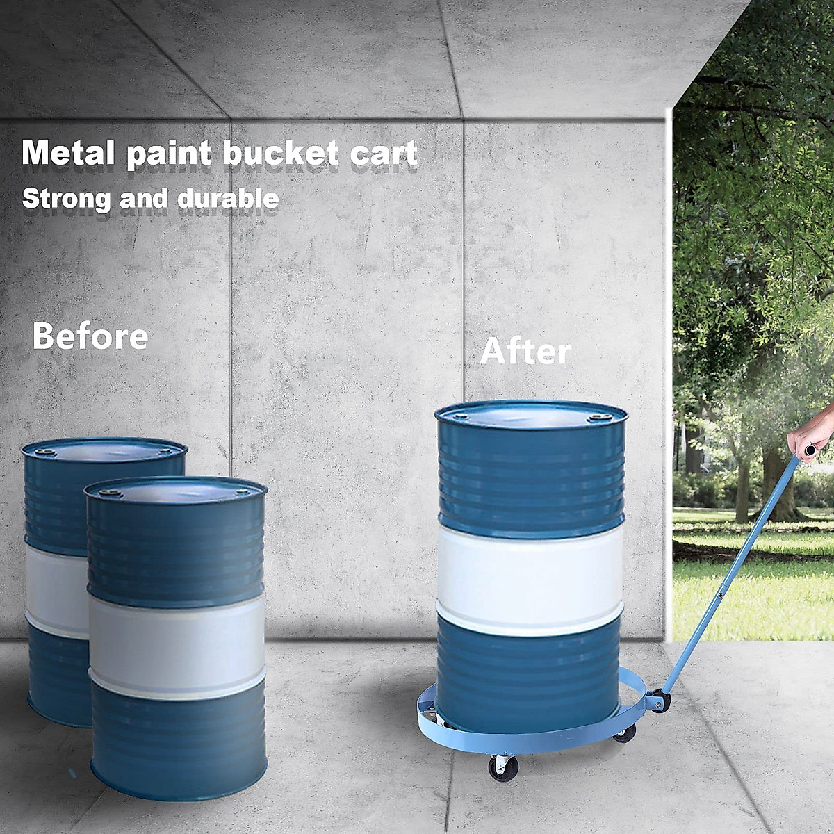 Wefrib 55 Gallon Drum Dolly 1000 Pound Drum Cart Multi Purpos Barrel Dolly Cart with Ajustable Handle Steel Frame Dolly with 4 Swivel Casters Wheel Non Tipping Hand Truck Capacity Dollies(Blue)