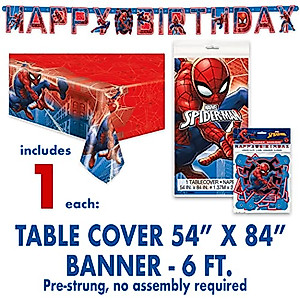 Spiderman Birthday Party Supplies Set | Spiderman Party Supplies | Spiderman Birthday Decorations | Serves 16 Guests | With Balloons, Banner, Table Cover, Plates, Cups, Napkins, Masks, Button