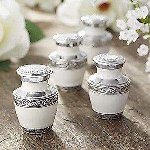 Reminded Small Cremation Urns for Human Ashes, Mini Keepsake Set of 4 White and Silver with Velvet Case