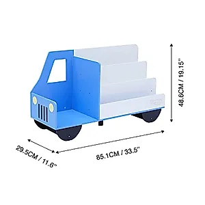 Fantasy Fields Toddler Storage Kids Bookcase 3-Tier Truck Display Bookshelf, Blue and White