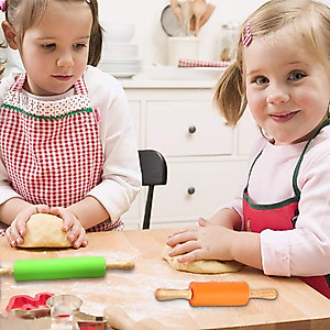 Alimat PluS Silicone Rolling Pin - Dough Roller for Pizza, Cookie with Wooden Handle & Nonstick Surface - 2 Pack Rolling Pins for Baking (9+12 Inch)